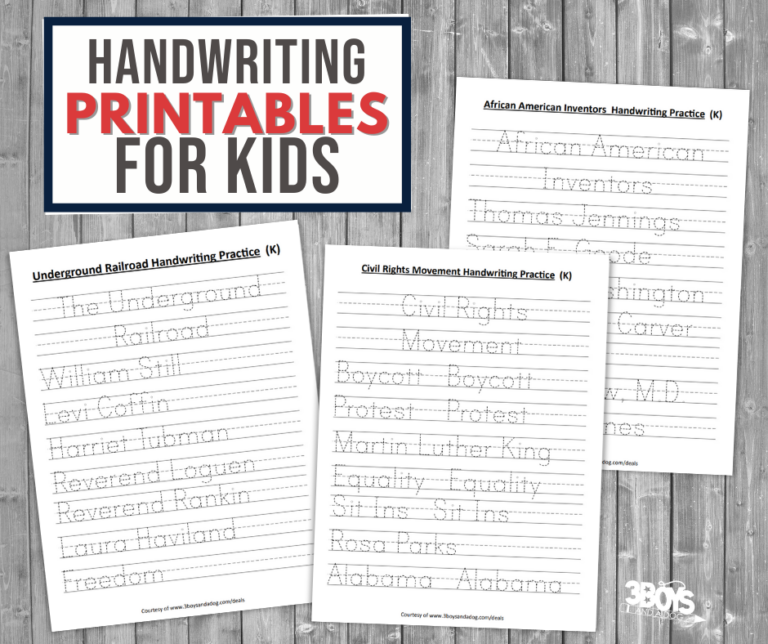 Kindergarten Handwriting Worksheets for Black History Month - 3 Boys ...