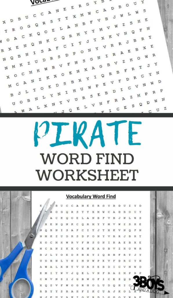 Pirate Word Find Worksheet - 3 Boys and a Dog