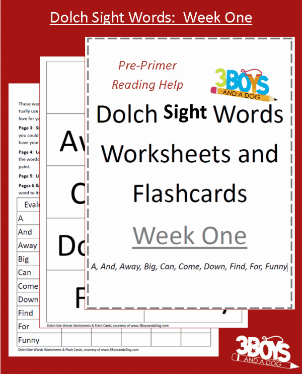 Dolch Sight Words Worksheets for Pre-Primer Level: Week One