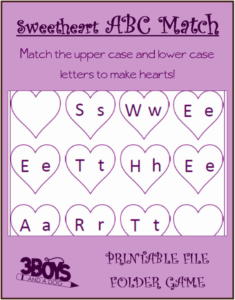 Sweetheart ABC Letter Matching File Folder Game
