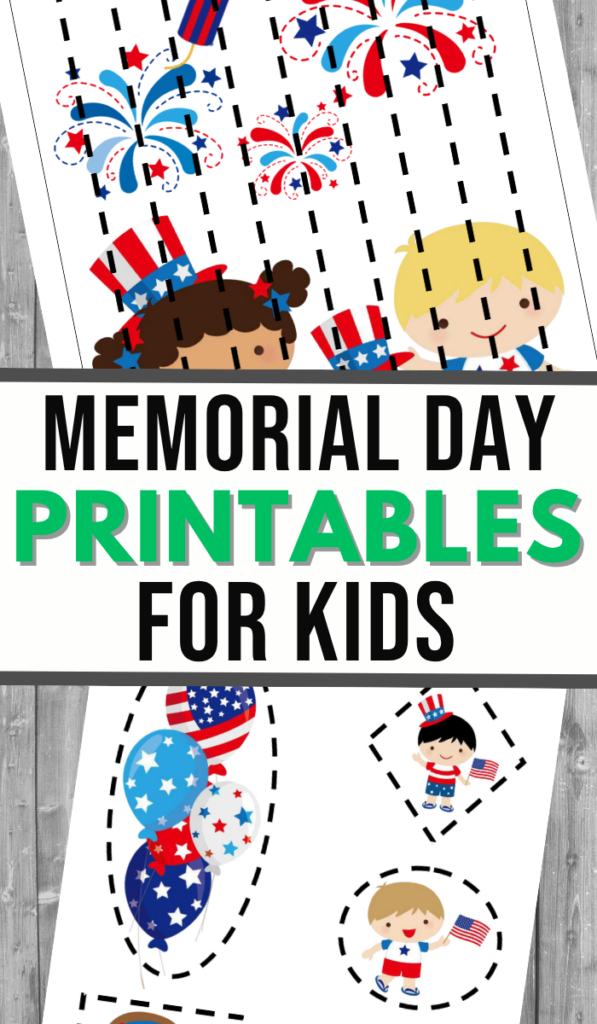 Memorial Day Preschool Cutting Practice Worksheets