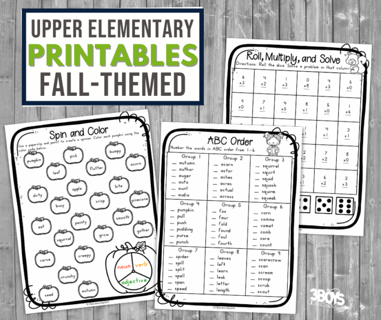 Free Printable Autumn Fun Worksheets for Upper Elementary