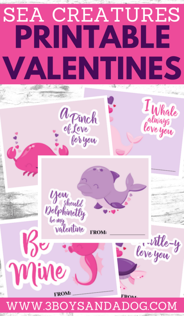 Printable Sea Creatures Valentine Cards for Kids