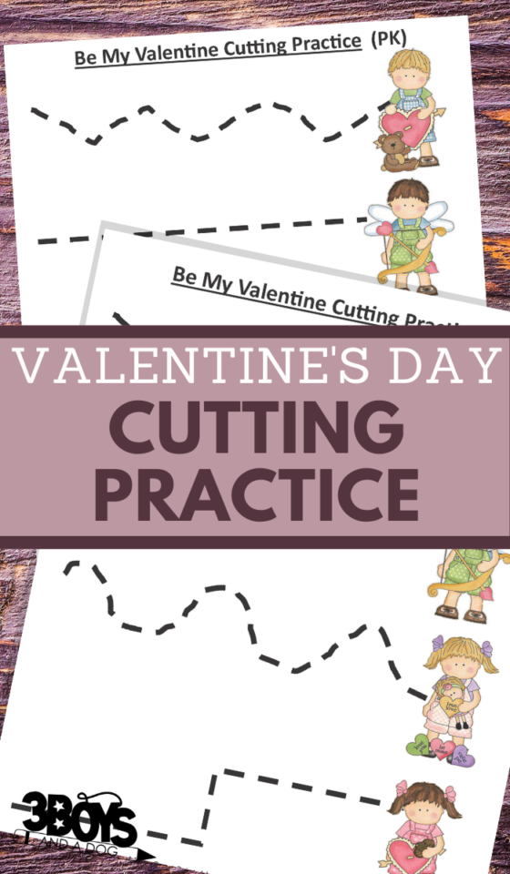 Valentine Preschool Cutting Practice Printable Worksheets