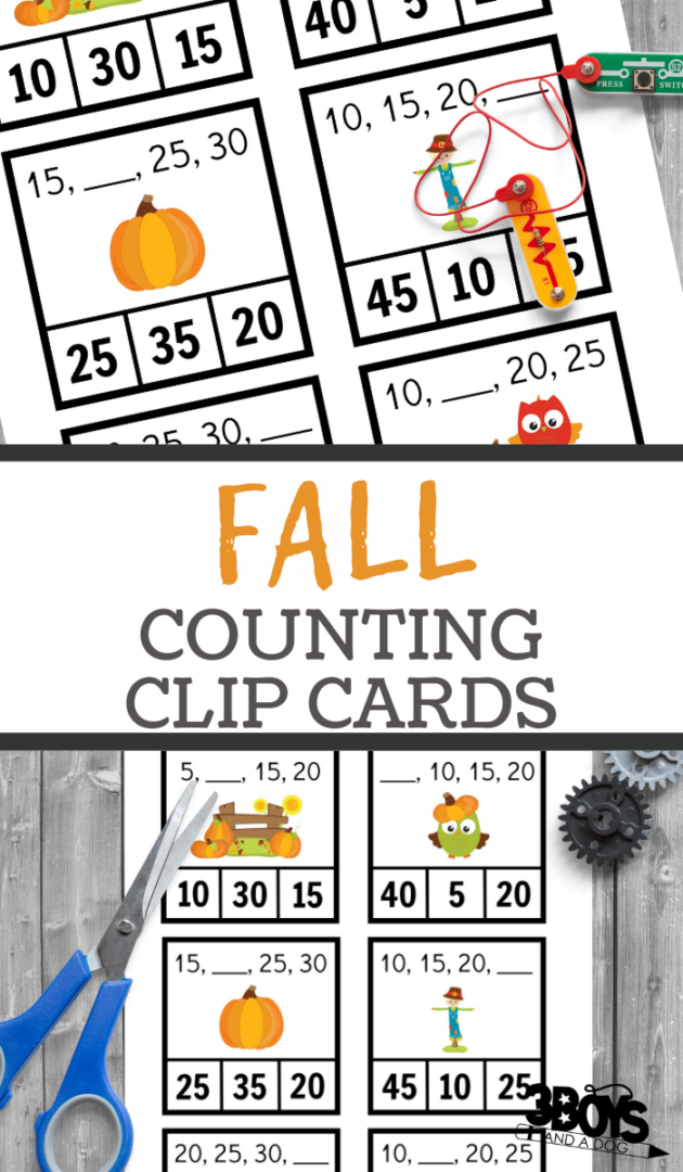 Autumn Skip Counting Cards Worksheets - 3 Boys and a Dog