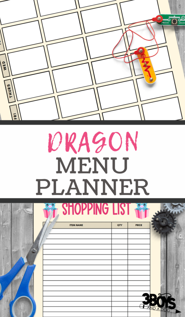 Dragon Menu Planner & Shopping List - 3 Boys and a Dog