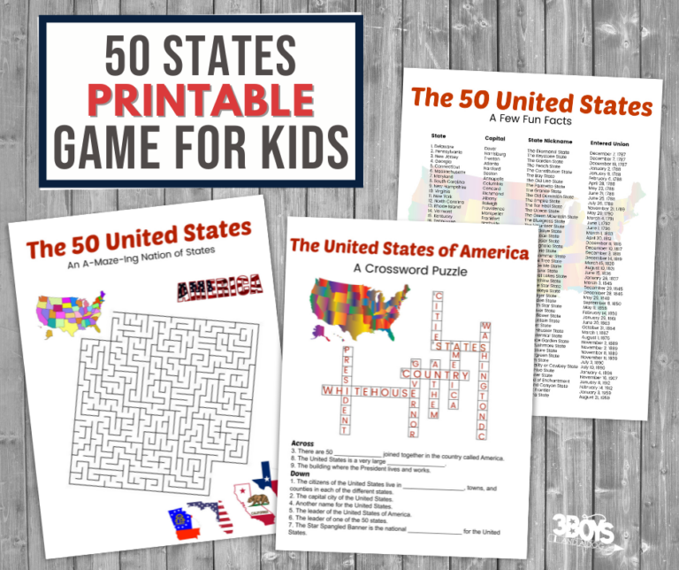 50 States Printable Game - 3 Boys and a Dog