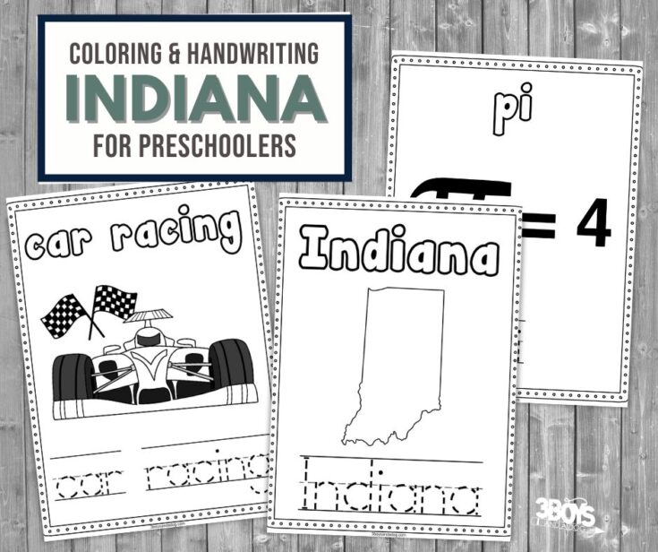 Indiana Coloring and Handwriting Worksheets - 3 Boys and a Dog