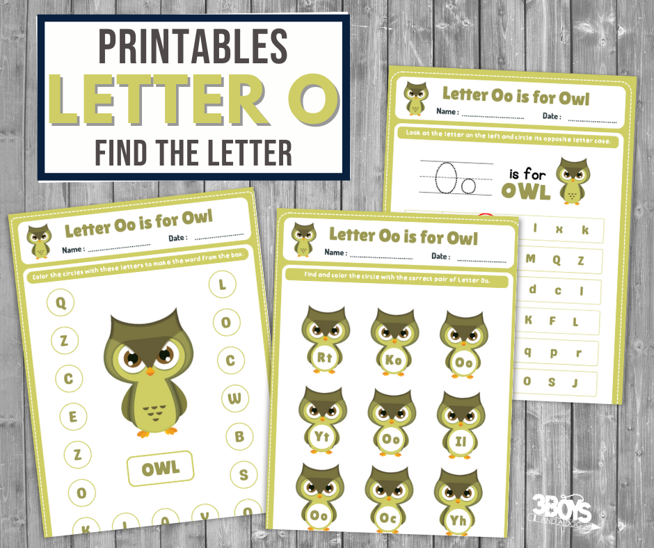 Find the Letter O is for Owl Worksheet Pack - 3 Boys and a Dog