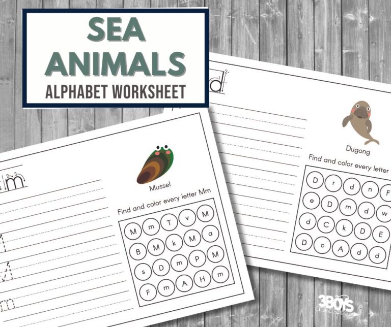 Sea Animals Alphabet Worksheets Set - 3 Boys and a Dog