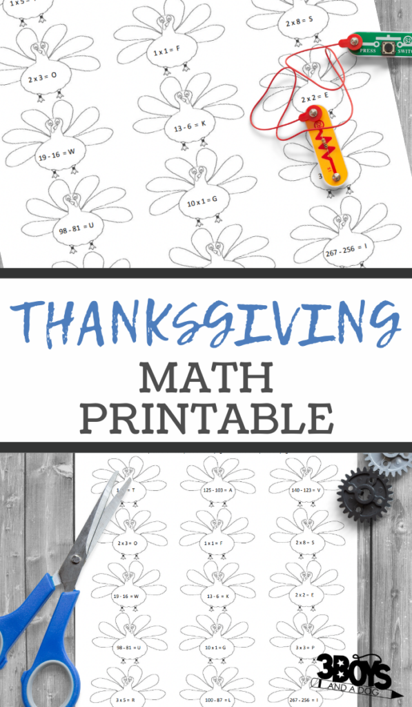 Thanksgiving Multiplication Code Worksheets - 3 Boys and a Dog