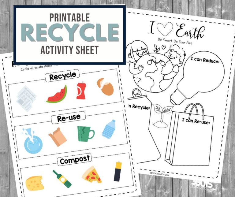 Reduce, Reuse, and Recycle Printable Activity Pack - 3 Boys and a Dog