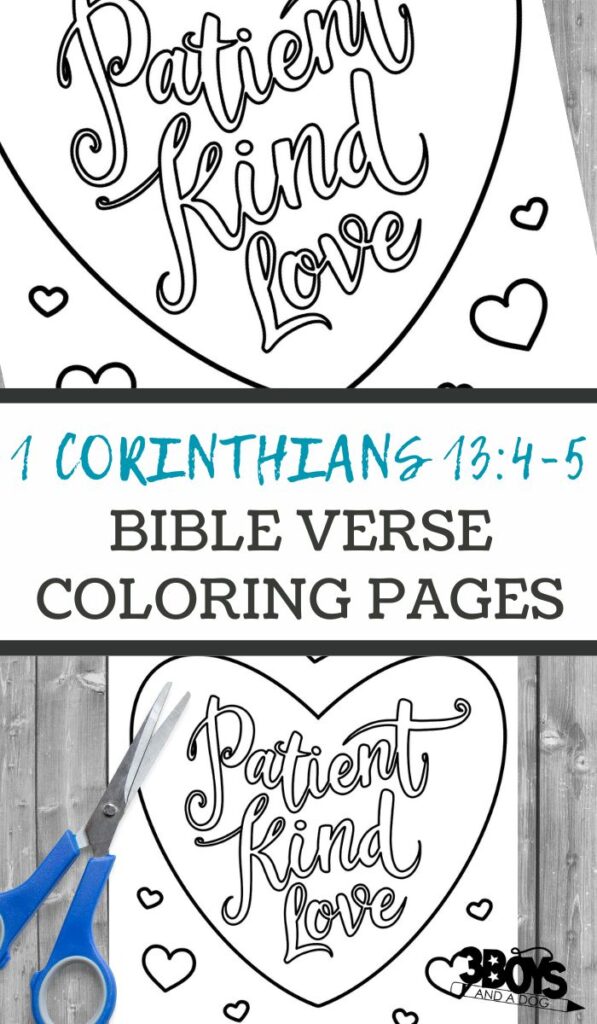 1 Corinthians 13:4-5 Bible Verse Coloring Page - 3 Boys and a Dog