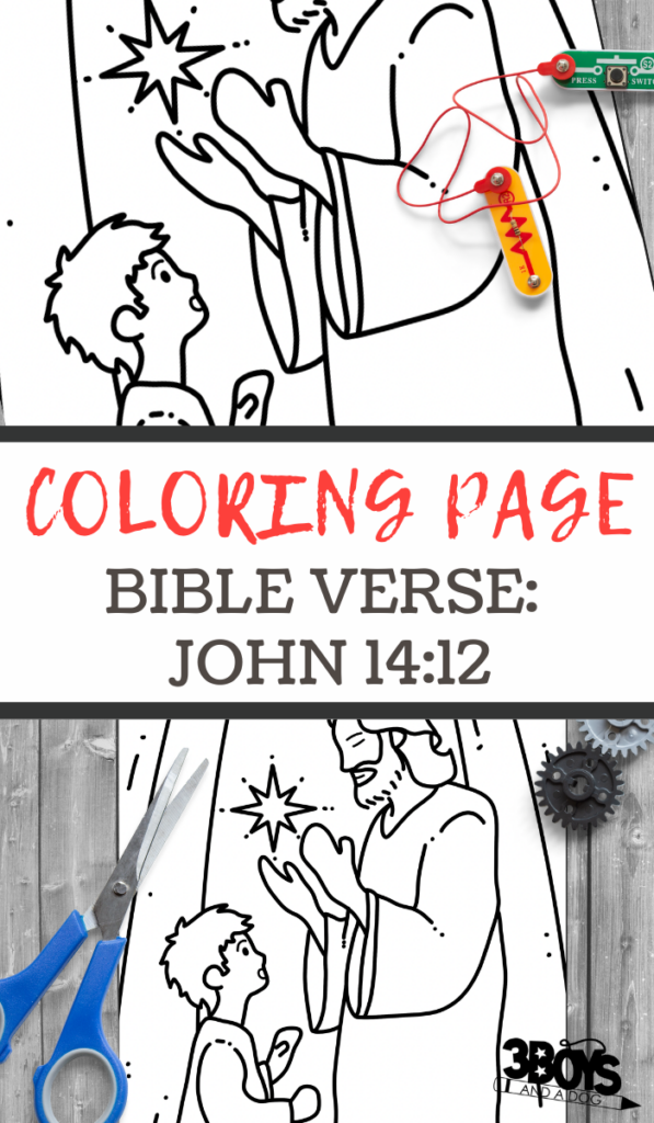 John 14:12 Bible Verse Coloring Page - 3 Boys and a Dog