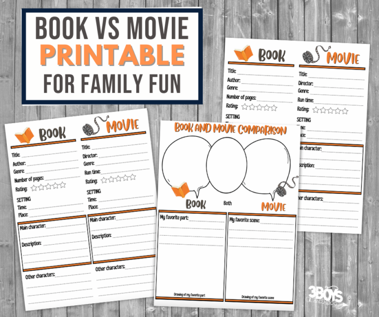 Book Versus Movie Review Printable - 3 Boys and a Dog