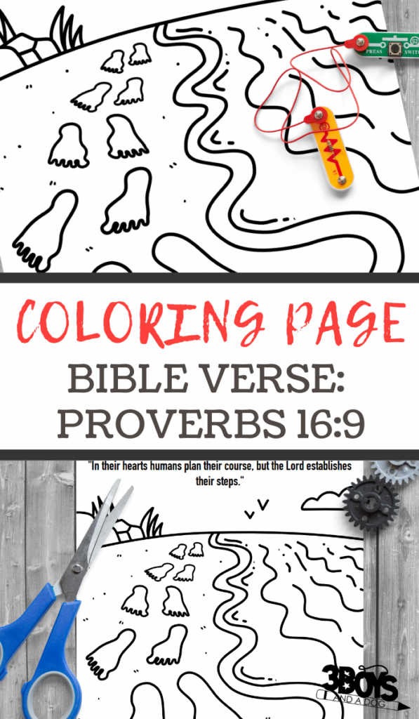 Proverbs 16:9 Bible Verse Coloring Page - 3 Boys and a Dog